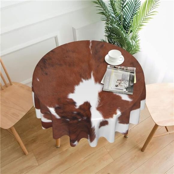 Dining | Cow Print Tablecloth Round 6 Inch Vinyl Spring Cowhide Table ...